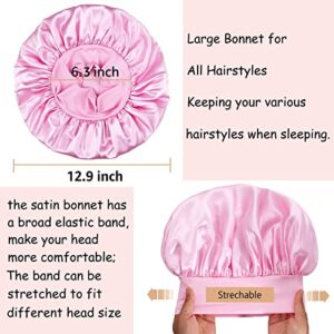 3 Pack Satin Bonnet Silk Bonnet for Sleeping, Bonnets for Black Women Hair Bonnet for Sleeping Large Sleep Cap, Wide Soft Band Bonnet for Curly Hair