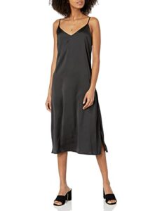 the drop women’s ana silky v-neck midi slip dress dress, -black, s