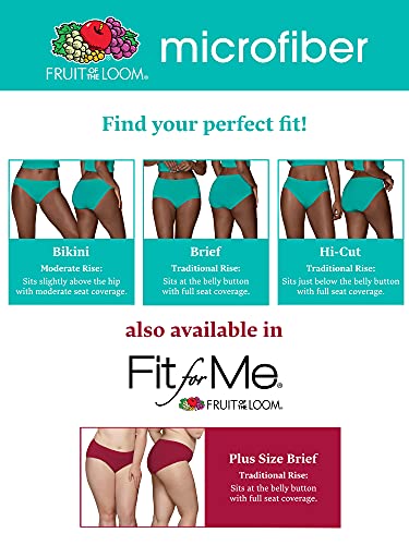 Fruit of the Loom womens Microfiber Panties (Regular & Plus Size) Underwear, Hi Cut - 12 Pack Assorted, 8 US