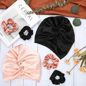 6 Pcs Silk Bonnet Silk Hair Wrap for Sleeping, Natural Silk Scrunchy Soft Silk Scrunchies Hair Sleep Silk Sleeping Bonnet for Women Hair Care Ponytail Holder (Pink, Black, Rose Gold)