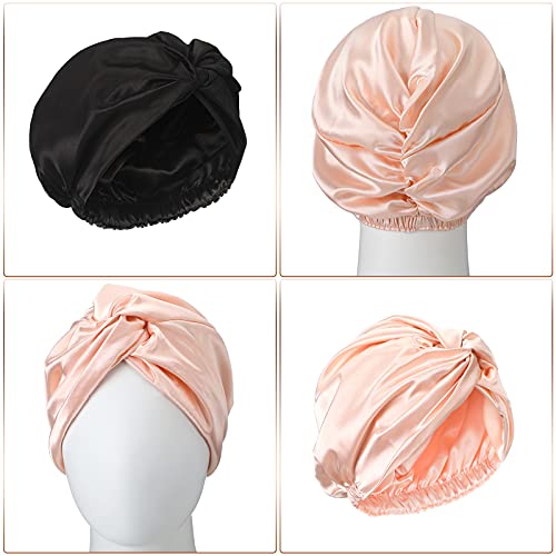 6 Pcs Silk Bonnet Silk Hair Wrap for Sleeping, Natural Silk Scrunchy Soft Silk Scrunchies Hair Sleep Silk Sleeping Bonnet for Women Hair Care Ponytail Holder (Pink, Black, Rose Gold)