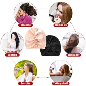 6 Pcs Silk Bonnet Silk Hair Wrap for Sleeping, Natural Silk Scrunchy Soft Silk Scrunchies Hair Sleep Silk Sleeping Bonnet for Women Hair Care Ponytail Holder (Pink, Black, Rose Gold)