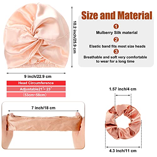 6 Pcs Silk Bonnet Silk Hair Wrap for Sleeping, Natural Silk Scrunchy Soft Silk Scrunchies Hair Sleep Silk Sleeping Bonnet for Women Hair Care Ponytail Holder (Pink, Black, Rose Gold)