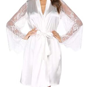 Avidlove Women's Satin Robe Short Kimono for Bride & Bridesmaid Wedding Party Robes White