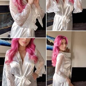 Avidlove Women's Satin Robe Short Kimono for Bride & Bridesmaid Wedding Party Robes White