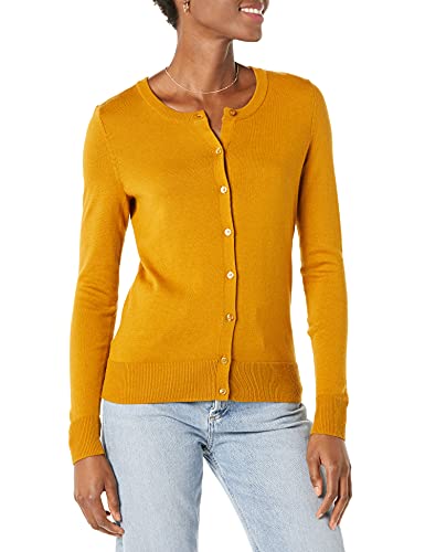 Amazon Essentials Women's Lightweight Crewneck Cardigan Sweater (Available in Plus Size), Tobacco Brown, XX-Large