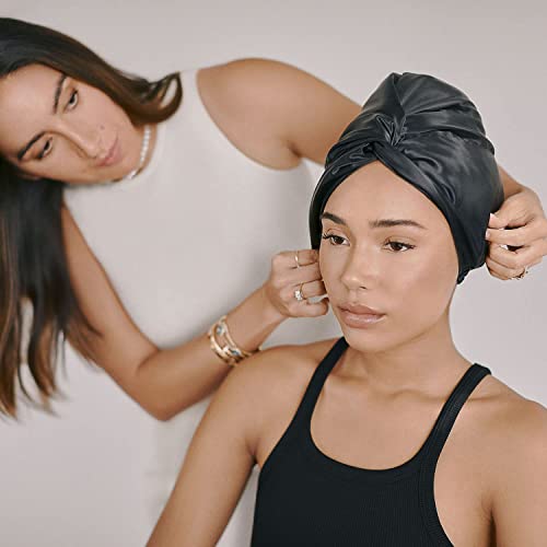 SLIP Silk Turban, Black, One Size (21”- 28”) - Double-Lined Pure Mulberry Silk 22 Momme Hair Turban - Hair-Friendly, Lightweight and Multipurpose Head Wrap + Sleeping Cap for Curly + Thick Hair Types