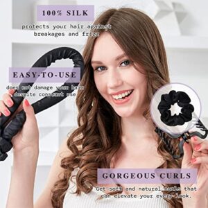 Heatless Curling Rod Silk Headband, No Heat Curls Rollers, Curlers with Ribbons Sleeping Soft Wave Hair Curler DIY Hair Styling Tools Formers for Long Medium Hair (Glossy Black)