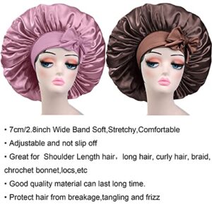 Satin Bonnet Silk Bonnet Hair Bonnet Jumbo Size for Sleeping Satin Bonnet Stretchy Tie Band for Women Long Curly Braid Hair (Black)