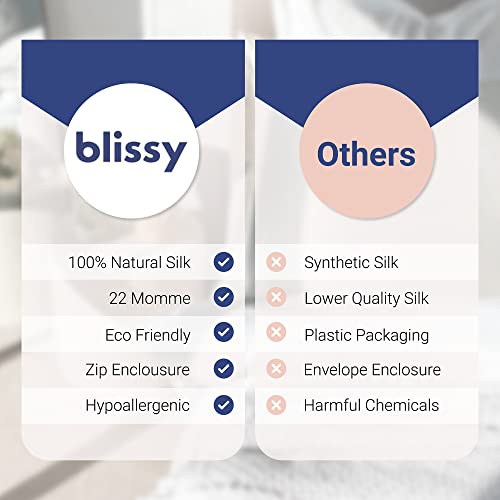 Blissy Silk Pillowcase - 100% Pure Mulberry Silk - 22 Momme 6A High-Grade Fibers - Satin Pillowcase for Hair & Skin - Regular, Queen & King Size Silk Pillow Case with Hidden Zipper - Moisture Wicking