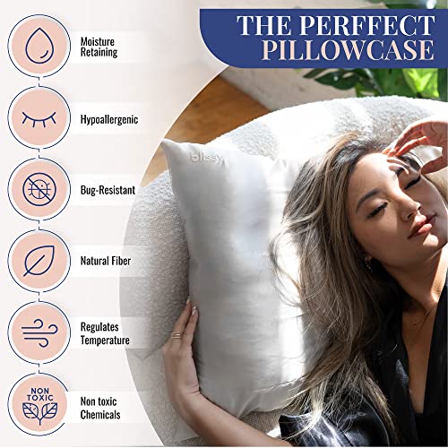 Blissy Silk Pillowcase - 100% Pure Mulberry Silk - 22 Momme 6A High-Grade Fibers - Satin Pillowcase for Hair & Skin - Regular, Queen & King Size Silk Pillow Case with Hidden Zipper - Moisture Wicking