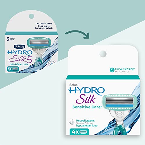 Schick Hydro Silk Moisturizing Razor Blade Refills for Women with Shower Hanger, 4 Count