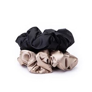 kitsch satin hair scrunchies for women – softer than silk scrunchies for hair | satin scrunchies for girls & stylish satin hair ties for women | cute satin hair scrunchie for styling, 2 pc (black/gold)