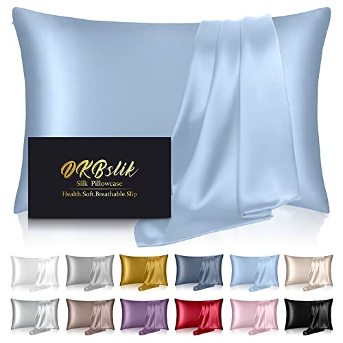 Silk Pillowcase for Hair and Skin,Mulberry Silk Pillow Case,Health,Soft and Smooth,Anti Acne,Beauty Sleep,Both Sides Natural Silk Pillow Covers with Hidden Zipper for Gift（Standard Size,Haze Blue）