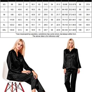 SWOMOG Women's Silk Satin Pajamas Set Long Sleeve Sleepwear Button-Down Pj Set 2 Pcs Nightwear Loungewear Black