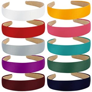 wecoe 10 pack satin headbands 1.3 inch wide silk headband women non slip white purple red blue green colorful plain head bands hair bands diy hair accessories for women girls accesorios para mujer