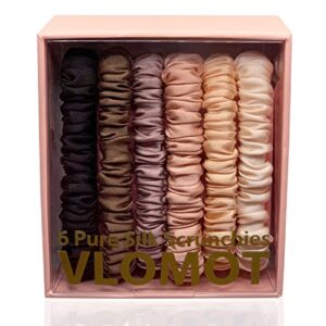 vlomot 6 pcs set 100% pure mulberry silk hair scrunchies silk hair ties with 6 chic colors everyday skinny scrunchies silk ponytail holders hair care no damage (rose)