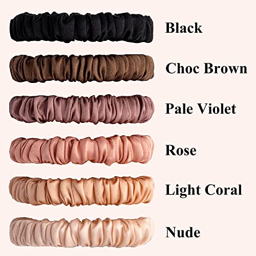 VLOMOT 6 Pcs Set 100% Pure Mulberry Silk Hair Scrunchies Silk Hair Ties with 6 Chic Colors Everyday Skinny Scrunchies Silk Ponytail Holders Hair Care No Damage (Rose)