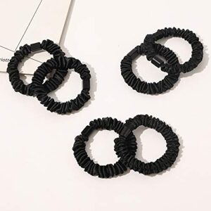 Silk Hair Ties Satin Scrunchies - Black Small Mini Scrunchy for Women Thick Hair Accessories Cute Soft No Slip Hair Elastics Ponytail Holder for Curly Hair No Damage Hairties Gift for Girls