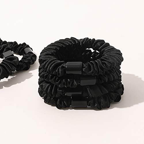 Silk Hair Ties Satin Scrunchies - Black Small Mini Scrunchy for Women Thick Hair Accessories Cute Soft No Slip Hair Elastics Ponytail Holder for Curly Hair No Damage Hairties Gift for Girls