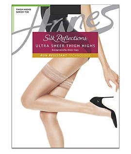 Hanes Silk Reflections Women's Lasting Sheer Thigh High, Barely Black, C/D