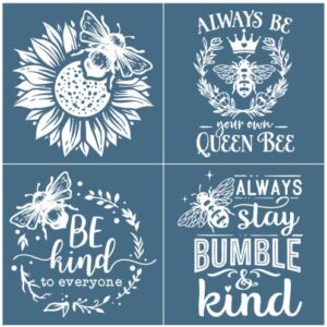 Alinacutle Silkscreen Stencil,Reusable Self-Adhesive Silk Screen Printing, BEE Kind Sentiments for Home Decor/Printing on Wood / Fabric / Wall/Cup/Plate/Glass/Paper,8 x 8“ (Bee Pattern)