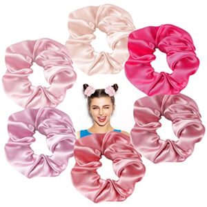 6 pieces satin silk scrunchies for hair pink silk scrunchies for women girls elastic silk ponytail holders cute big hair ties hair accessories no hurt your hair, pink series