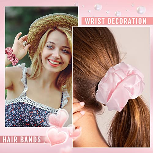 6 Pieces Satin Silk Scrunchies for Hair Pink Silk Scrunchies for Women Girls Elastic Silk Ponytail Holders Cute Big Hair Ties Hair Accessories No Hurt Your Hair, Pink Series