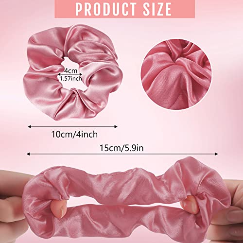 6 Pieces Satin Silk Scrunchies for Hair Pink Silk Scrunchies for Women Girls Elastic Silk Ponytail Holders Cute Big Hair Ties Hair Accessories No Hurt Your Hair, Pink Series