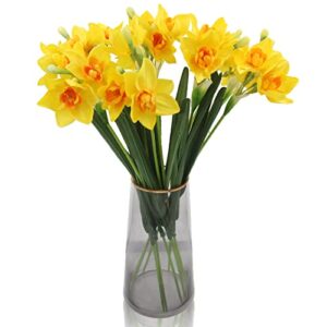 hananona 10 pcs artificial daffodils flowers narcissus spring flower fake silk flower arrangement for home wedding decor (10, yellow)