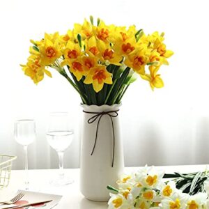 Hananona 10 Pcs Artificial Daffodils Flowers Narcissus Spring Flower Fake Silk Flower Arrangement for Home Wedding Decor (10, Yellow)