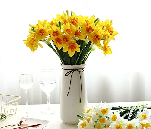 Hananona 10 Pcs Artificial Daffodils Flowers Narcissus Spring Flower Fake Silk Flower Arrangement for Home Wedding Decor (10, Yellow)