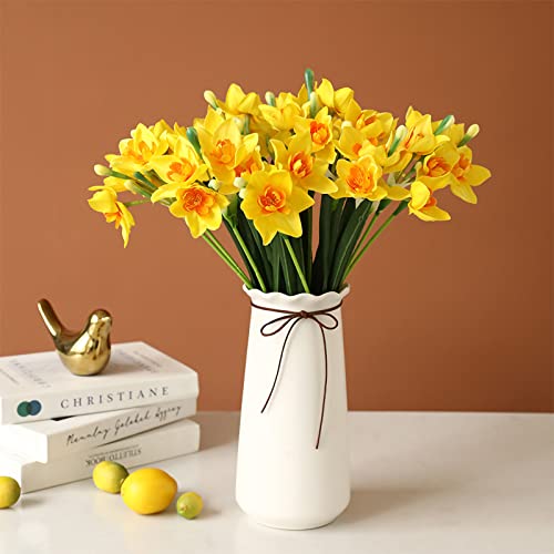 Hananona 10 Pcs Artificial Daffodils Flowers Narcissus Spring Flower Fake Silk Flower Arrangement for Home Wedding Decor (10, Yellow)