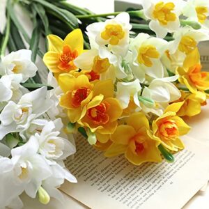 Hananona 10 Pcs Artificial Daffodils Flowers Narcissus Spring Flower Fake Silk Flower Arrangement for Home Wedding Decor (10, Yellow)