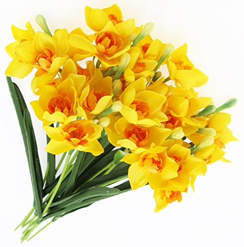 Hananona 10 Pcs Artificial Daffodils Flowers Narcissus Spring Flower Fake Silk Flower Arrangement for Home Wedding Decor (10, Yellow)