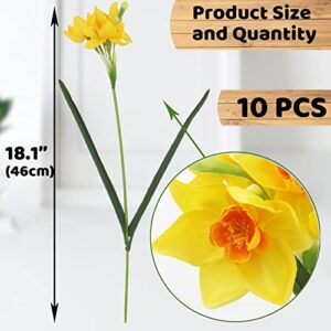 Hananona 10 Pcs Artificial Daffodils Flowers Narcissus Spring Flower Fake Silk Flower Arrangement for Home Wedding Decor (10, Yellow)