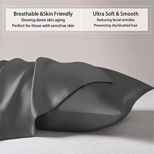 Texbee Silk Pillowcase for Hair and Skin 1PC Both Sides Natural Silk Pillow Cases with Hidden Zipper Soft Breathable Smooth Standard Size(20"x26",Space Grey)