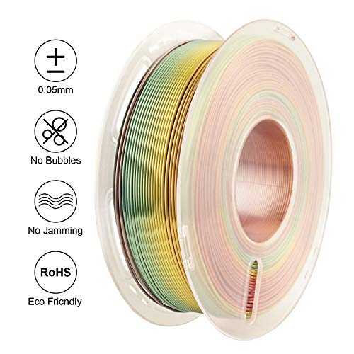 Silk Shiny Fast Color Gradient Change Rainbow Multicolored 3D Printer PLA Filament - 1.75mm 3D Printing Material 1kg 2.2lbs Spool, Widely Compatible for FDM 3D Printer with One Bottle Tool by TTYT3D