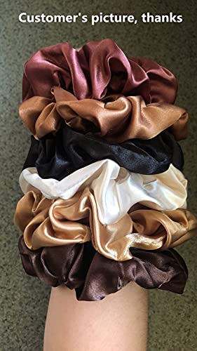 6 Pcs Satin Silk Hair Scrunchies Soft Hair Ties Fashion Hair Bands Hair Bow Ropes Hair Elastic Ponytail Holders Hair Accessories for Women and Girls (4.5 inch, Classic color)