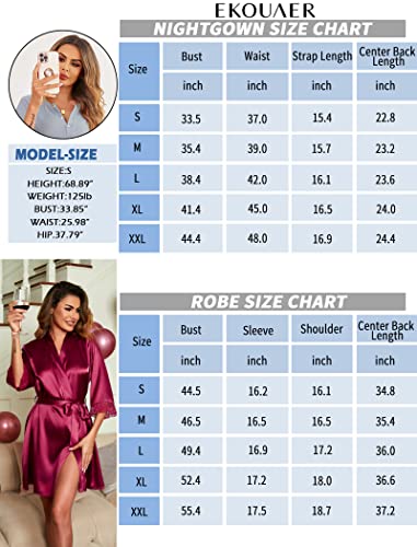 Ekouaer Womens Silk Nightwear Lingerie Nightgown Lace Pajamas Set with Robe Satin Cami Nightdress