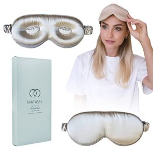 matasse silk your life silk eye sleeping mask – 3d contoured eye mask for sleeping, eye cover sleep mask w/silk covered strap for women, men, genuine mulberry silk, champagne color