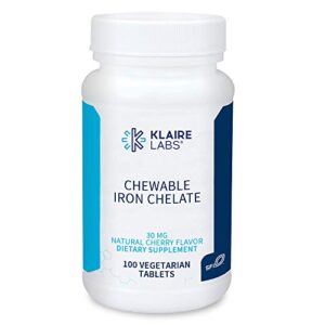 klaire labs chewable iron chelate – 30 milligrams elemental iron, easy on the stomach & hypoallergenic, natural cherry flavor (100 tablets)