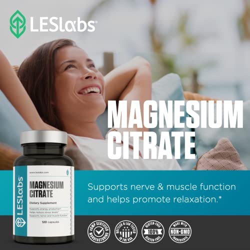 LES Labs Magnesium Citrate – Stress Relief, Restful Sleep, Heart Health, Metabolism, Nerve & Muscle Function – 750mg – Non-GMO Supplement – 120 Capsules