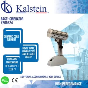 Kalstein Laboratory Bacti-Cinerator Sterilizer, sterilizes Micro-Organisms utilizing Infrared Heat Produced by a Ceramic core Element,Complete sterilizing Temperature of 1500ºF (815.6ºC) YR05324