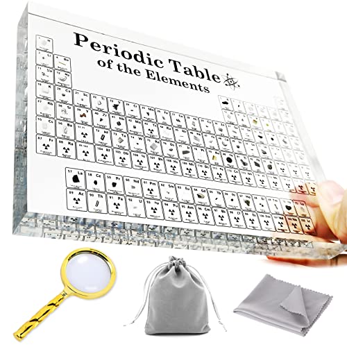 Periodic Table with Real Elements Inside, Periodic Table with Real Elements, Element Sample, for Students Teachers Chemists Christmas Gifts Real Elements 4PCS