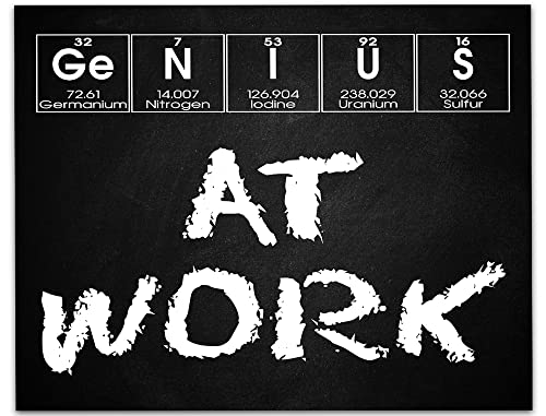 Genius At Work Periodic Table of Elements Print, 14"x11" Unframed Funny Science Poster, Chemistry Art Ideal for Science Lab, Teen Bedroom, Dorm Room or Home Decor