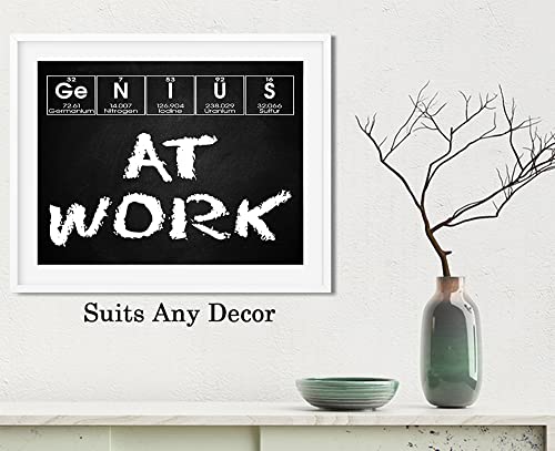 Genius At Work Periodic Table of Elements Print, 14"x11" Unframed Funny Science Poster, Chemistry Art Ideal for Science Lab, Teen Bedroom, Dorm Room or Home Decor