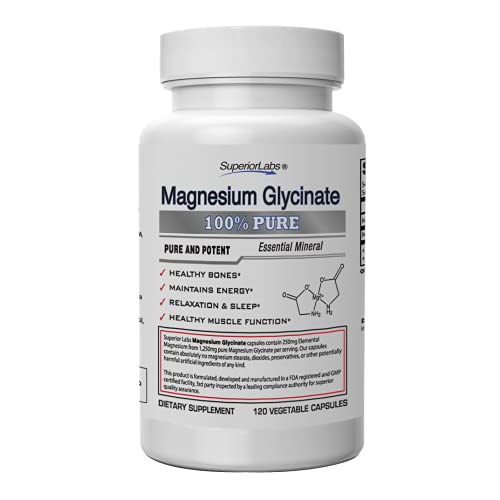 Superior Labs - Magnesium Glycinate - 1250 mg, 120 Vegetable Capsules - Essential Mineral - Maintains Energy - Healthy Bones and Muscle Function- Relaxation & Sleep