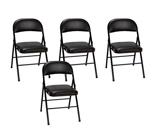 COSCO Deluxe 8 Foot x 30 inch Fold-in-Half Blow Molded Folding Table, Black & COSCO Vinyl Folding Chair, 4 Pack, Black