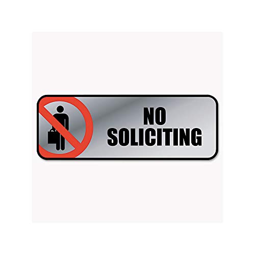 COSCO Business Sign, Brushed Metallic, NO SOLICITING, 9" x 3" (098208)